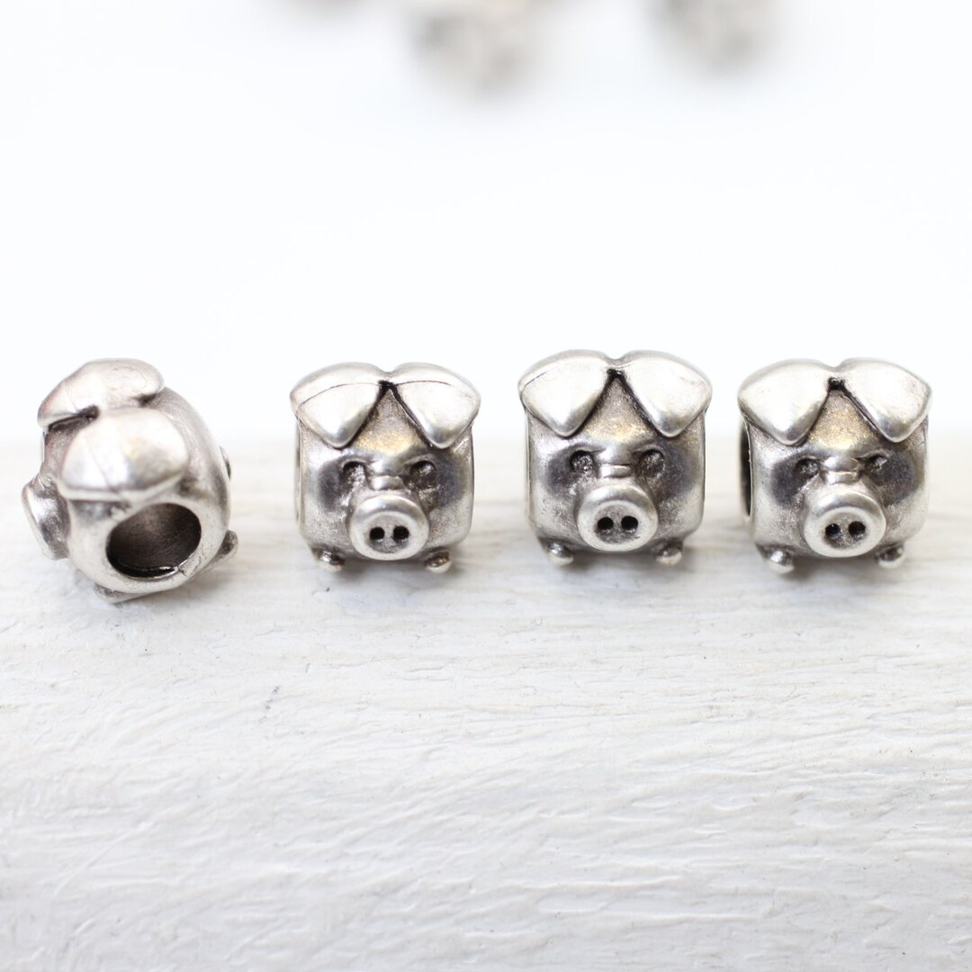 10 Cute Pig Beads, Pig Charms, Pig Spacer Beads, Pig Slider Beads ...