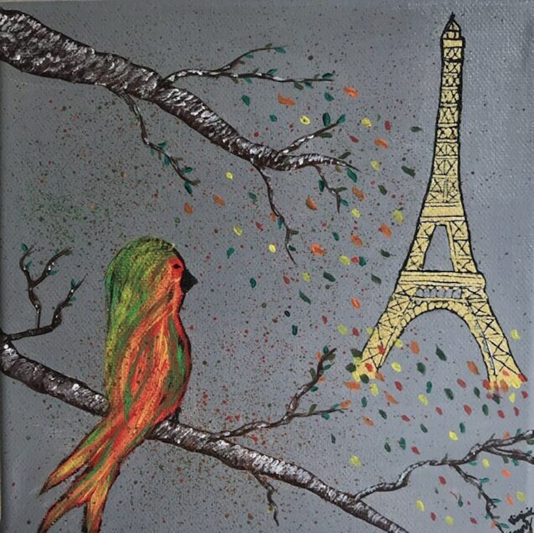 Tweety in Paris, Original Unique Painting, Acrylic Painting, Handmade ...
