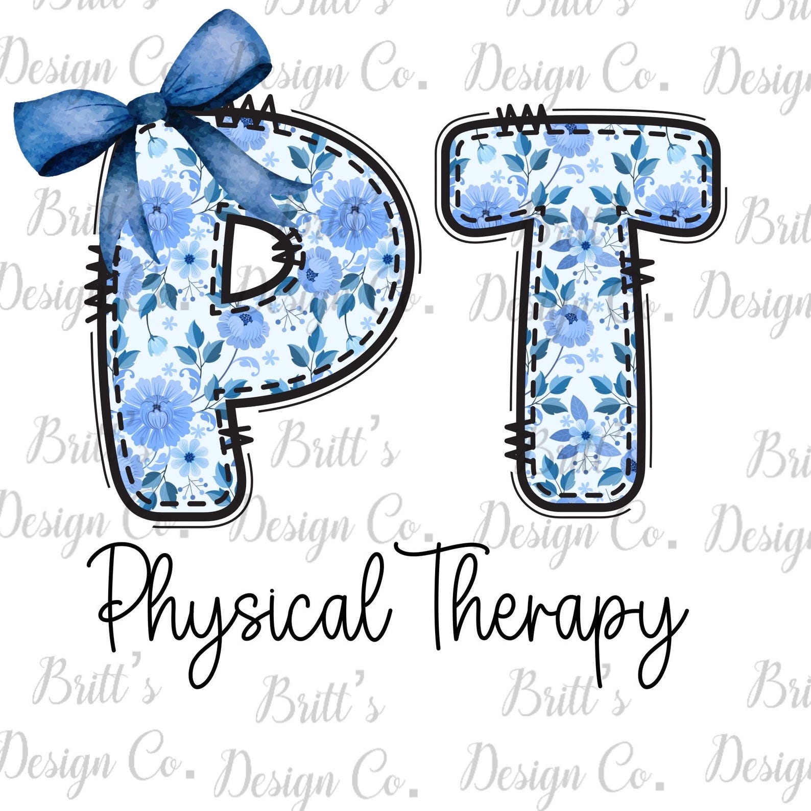 Floral Physical Therapy PNG: Blue Bow, PT Design (digital Download) - Etsy