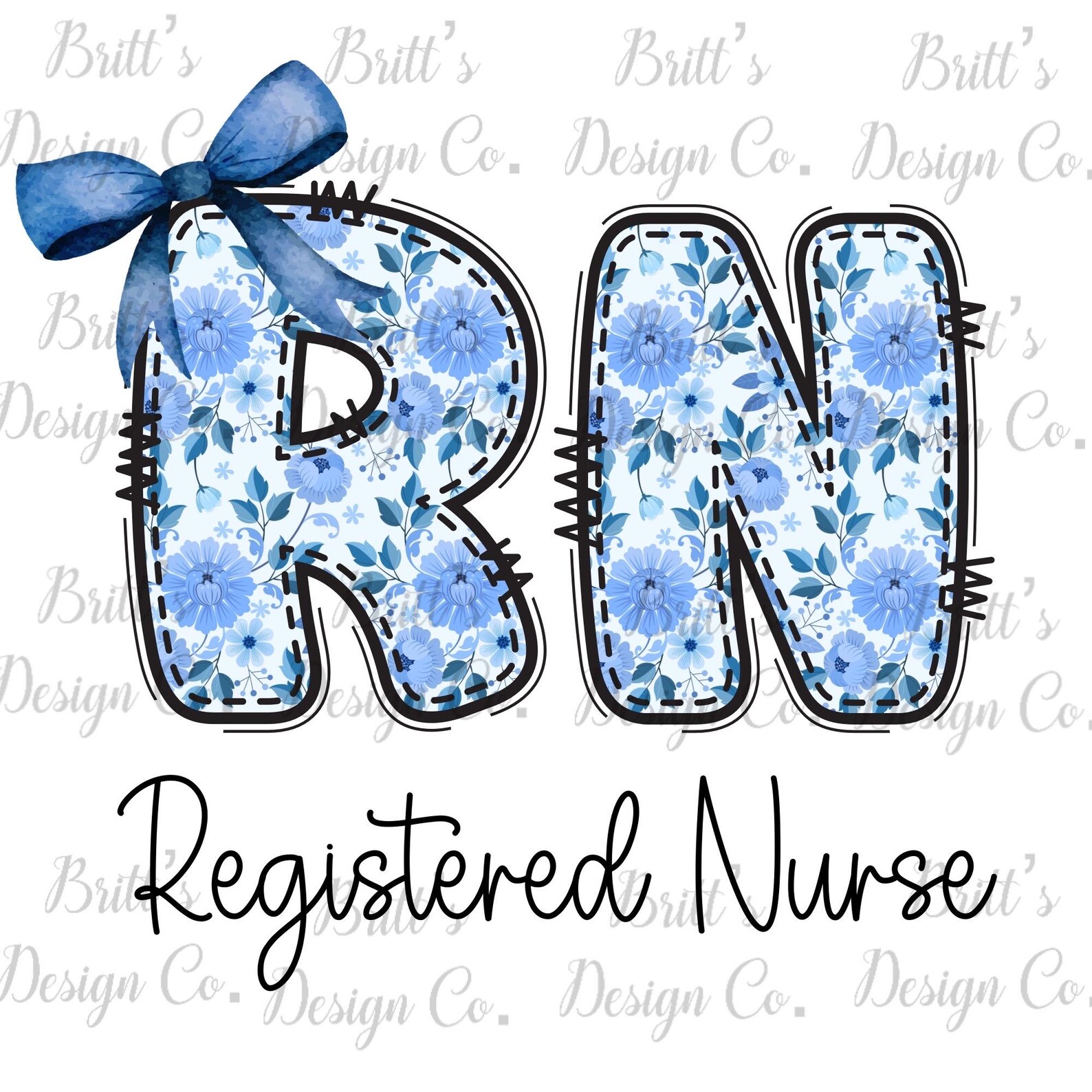 Floral RN PNG: Registered Nurse, Blue Bow (digital Download) - Etsy