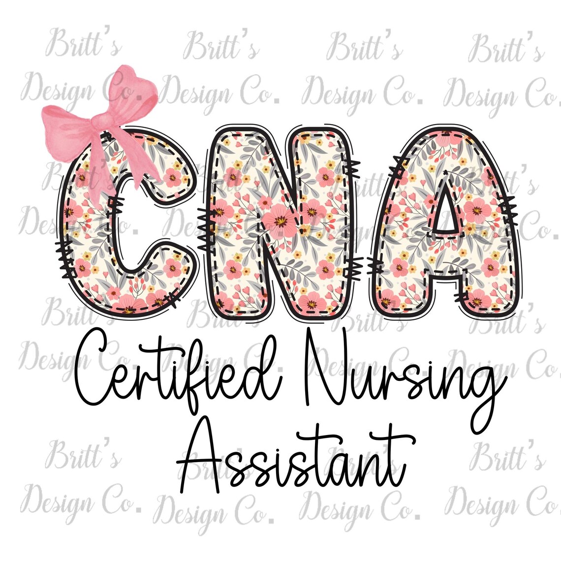 Floral CNA PNG: Certified Nursing Assistant, Pink Bow (digital Download ...
