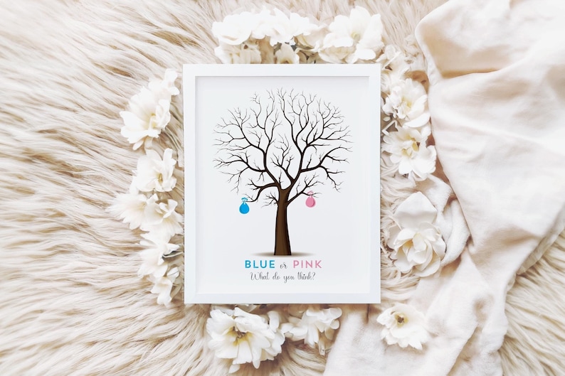 Baby Fingerprint Tree, Gender Reveal, Guest Fingerprint Tree Template ...