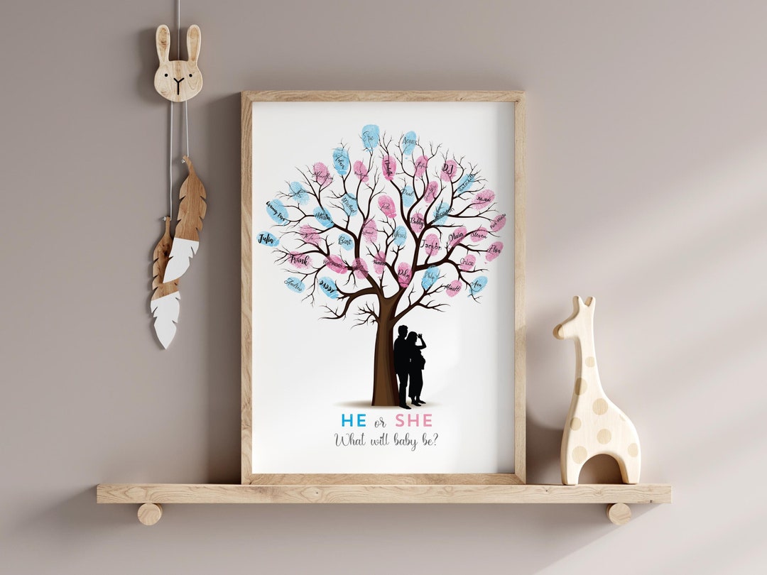 Gender Reveal Fingerprint Tree: Baby Shower Guestbook Poster (instant ...