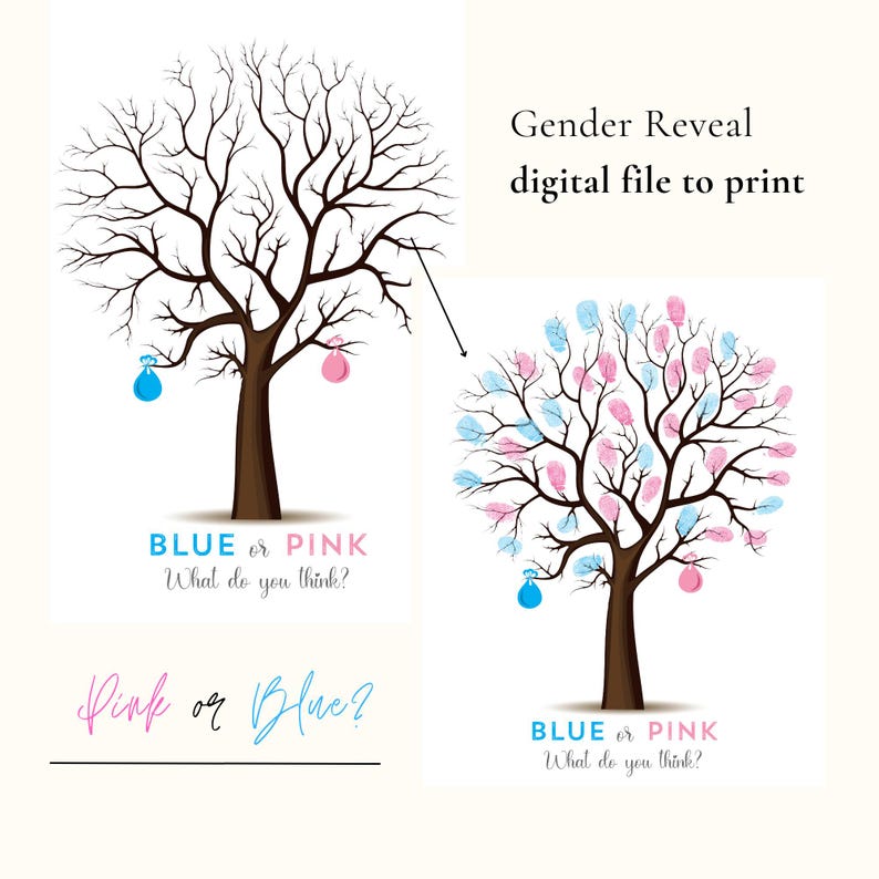 Baby Fingerprint Tree, Gender Reveal, Guest Fingerprint Tree Template ...