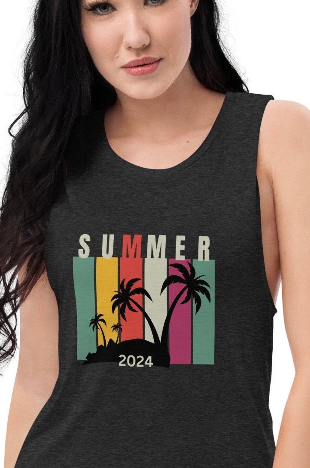 Summer 2024 Tank Top Retro Palm Tree Sleeveless Shirt Women's Colorful ...