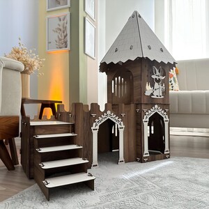 Magical Bunny Castle: White Oak Medieval Rabbit Hutch With Terrace - Etsy