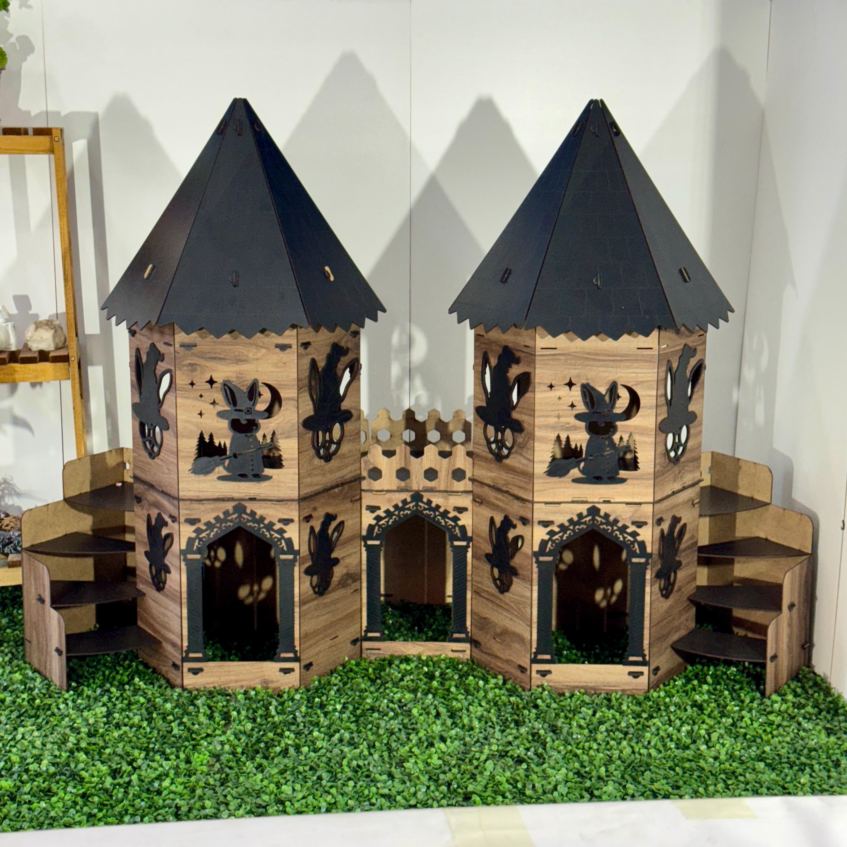 Enchanted Wizard Twin Tower Rabbit Castle, Gothic Bunny Playhouse With ...