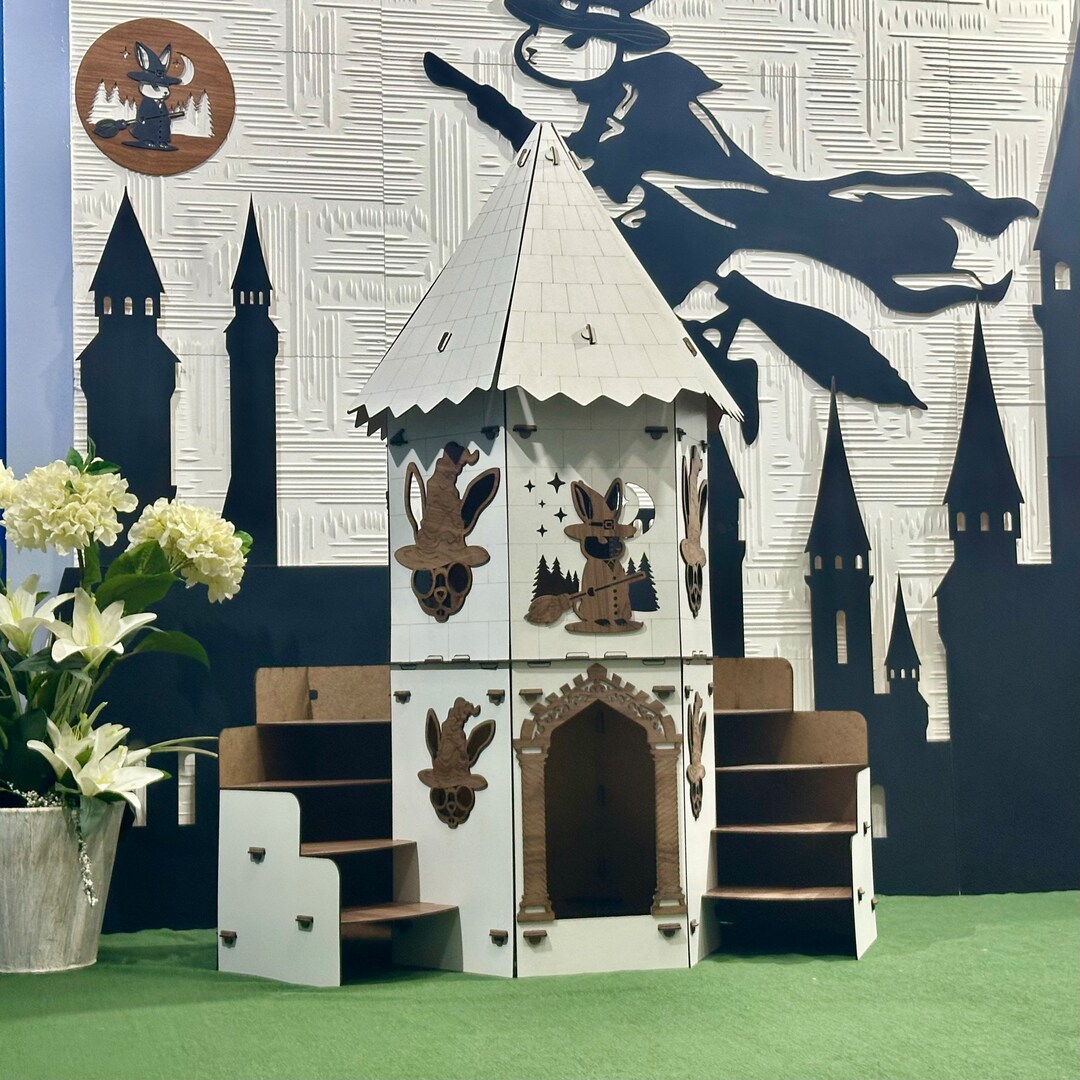 Large Wizard Rabbit Tower | Medieval Bunny Castle - White Oak | Magical ...