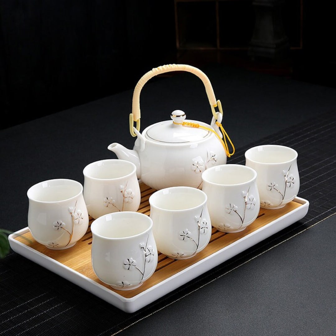 Ceramic Tea Set Ceramic Handle Teapot Embossed Tea Set Tea Party Tea ...