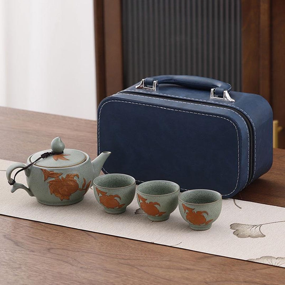 Ceramic Travel Tea Set Ceramic Relief Tea Set Outdoor Portable Tea Set ...