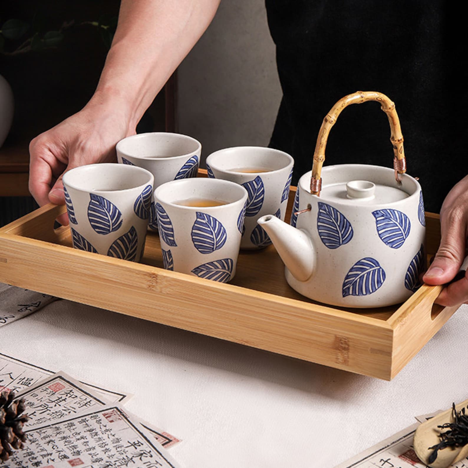 Simple Blue and White Ceramic Tea Set Kung Fu Tea Set Retro Tea Set Tea ...