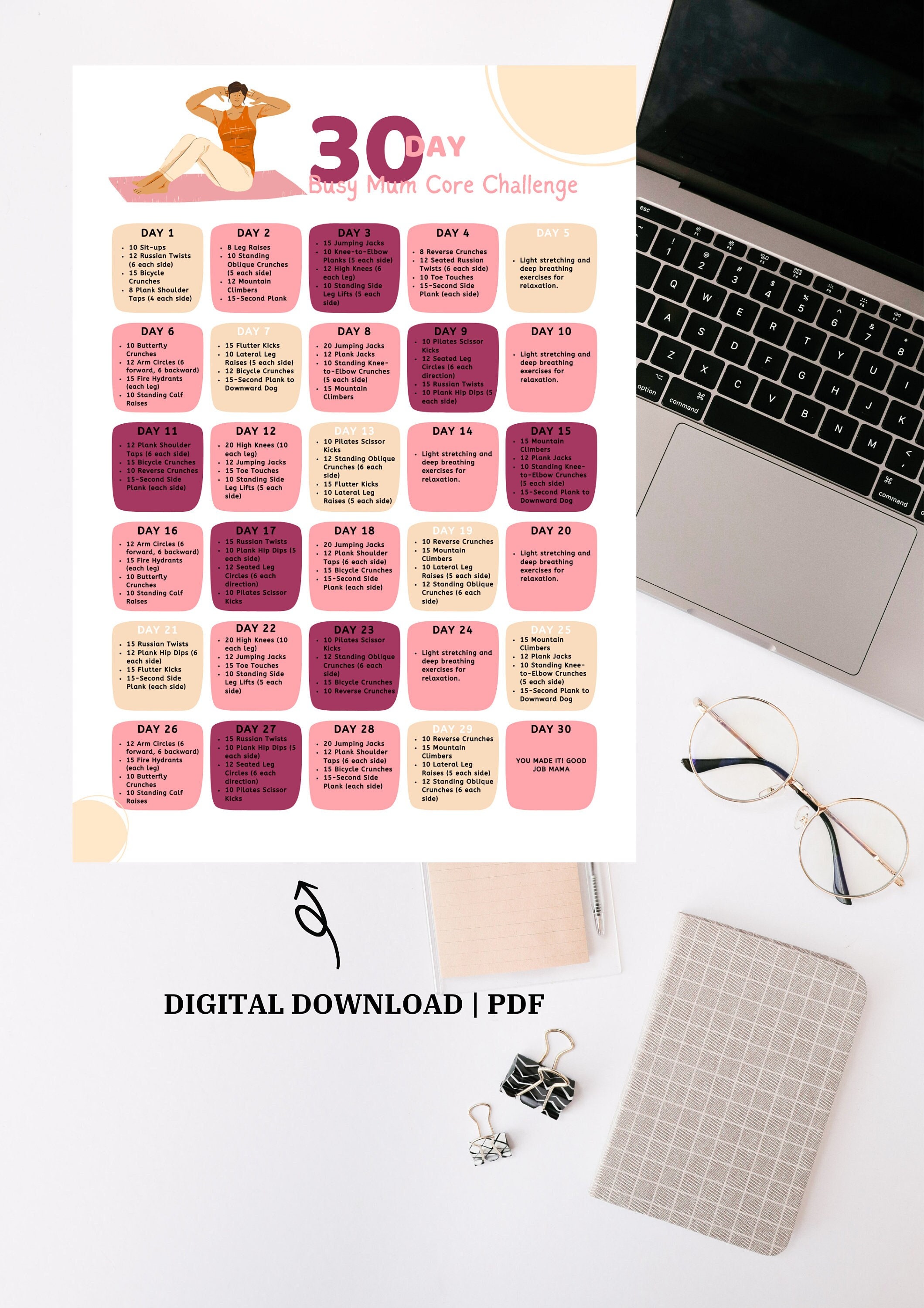 30 Day Busy Mom Core Challenge Printable | Easy to Use, No Equipment ...