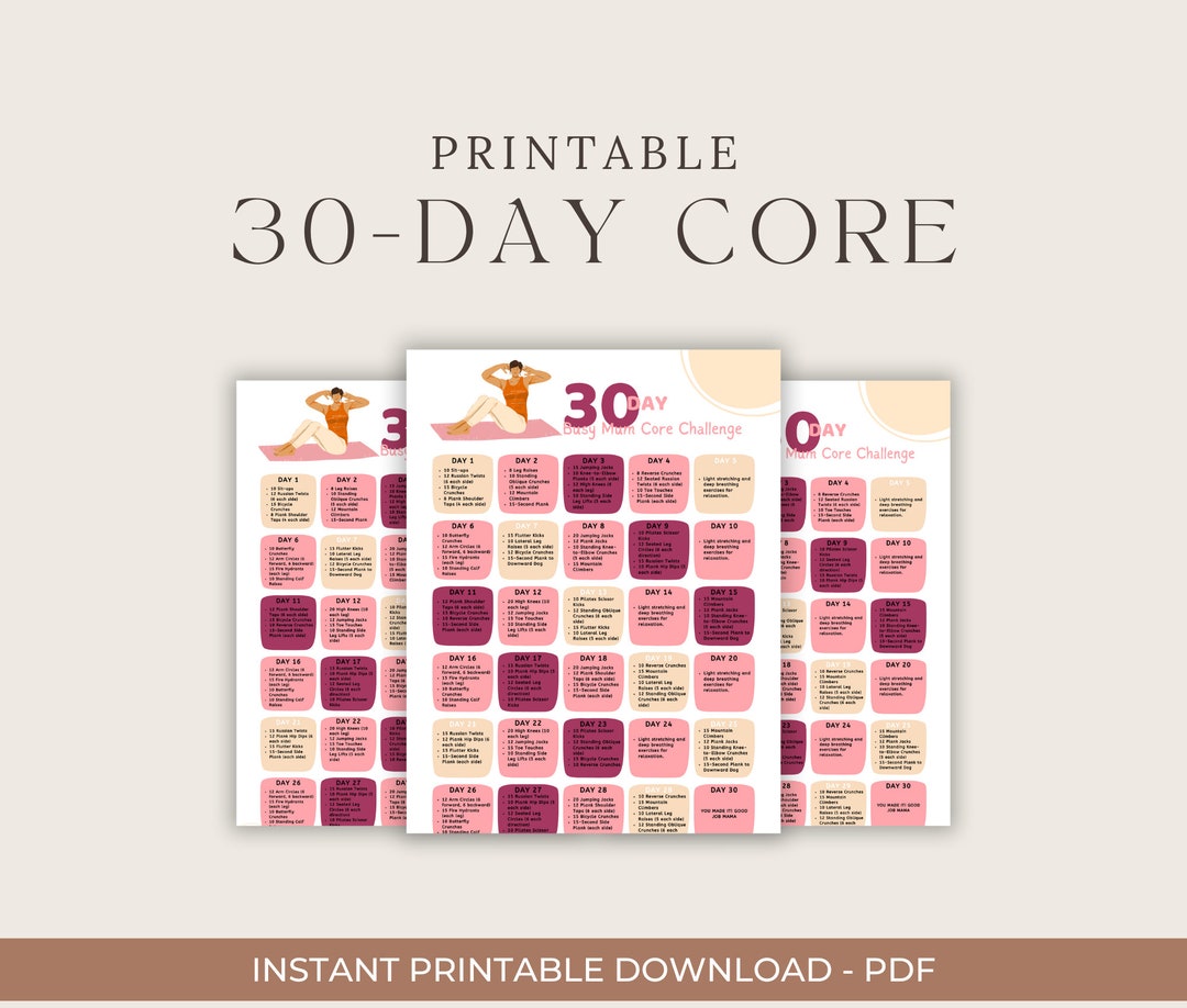 30 Day Busy Mom Core Challenge Printable | Easy to Use, No Equipment ...