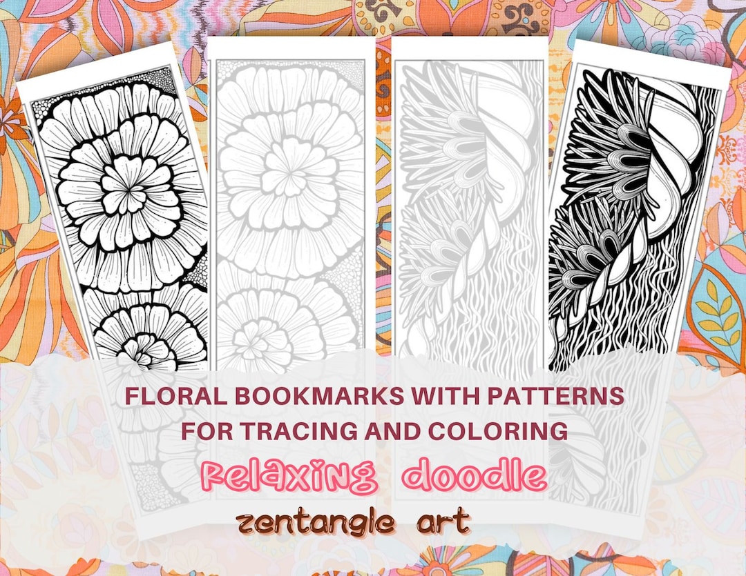 Zentangle Bookmark, Floral Doodle Bookmark, Relax Doodle, Mindfulness, Printable Worksheet ...