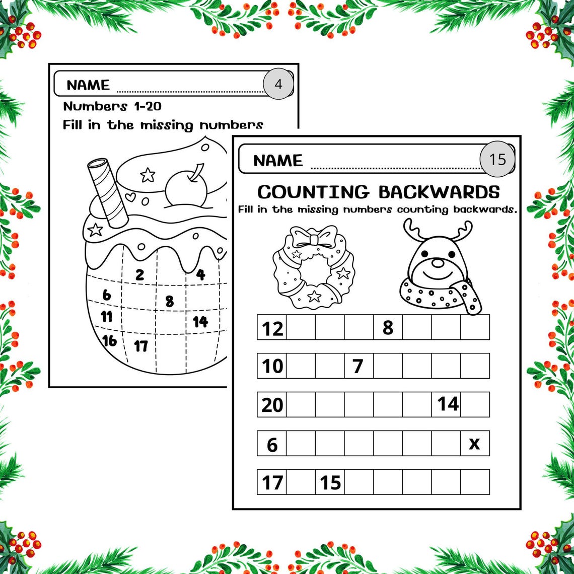 Numbers 1-20 Fun Practice Worksheets, Christmas Number Sense and ...