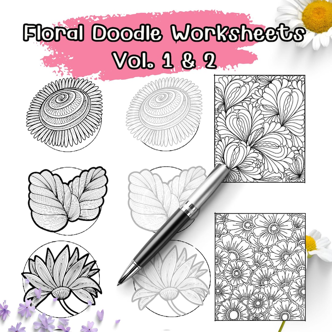 Floral Zentangle Printable Worksheet Vol 1&2, Beginner Doodle Art PDF ...