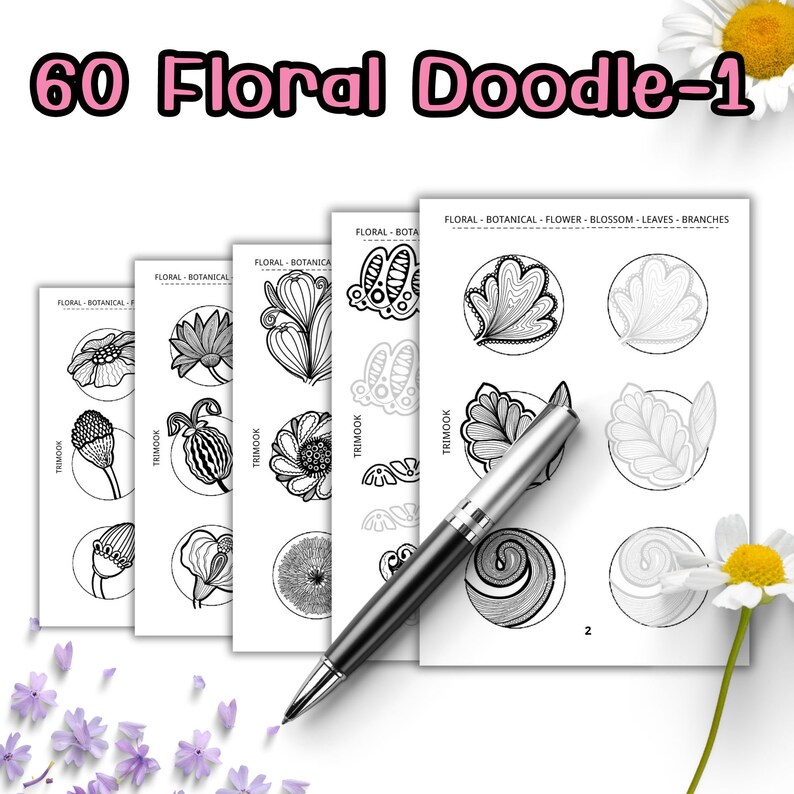 Floral Zentangle Printable Worksheet Vol 1, Beginner Doodle Art PDF ...