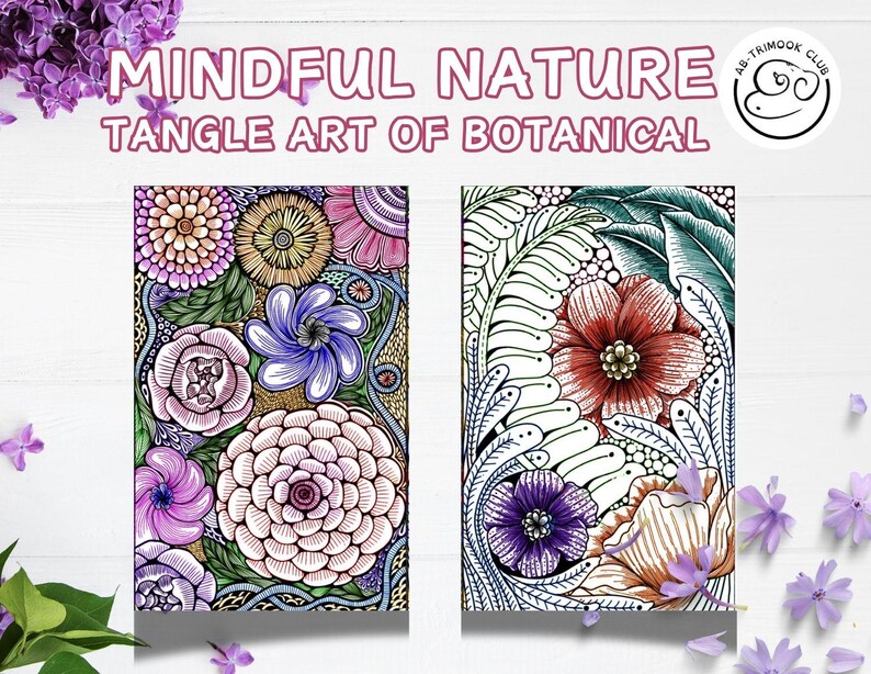 Botanical Zentangle Floral Art Printable Worksheet, Digital PDF for ...