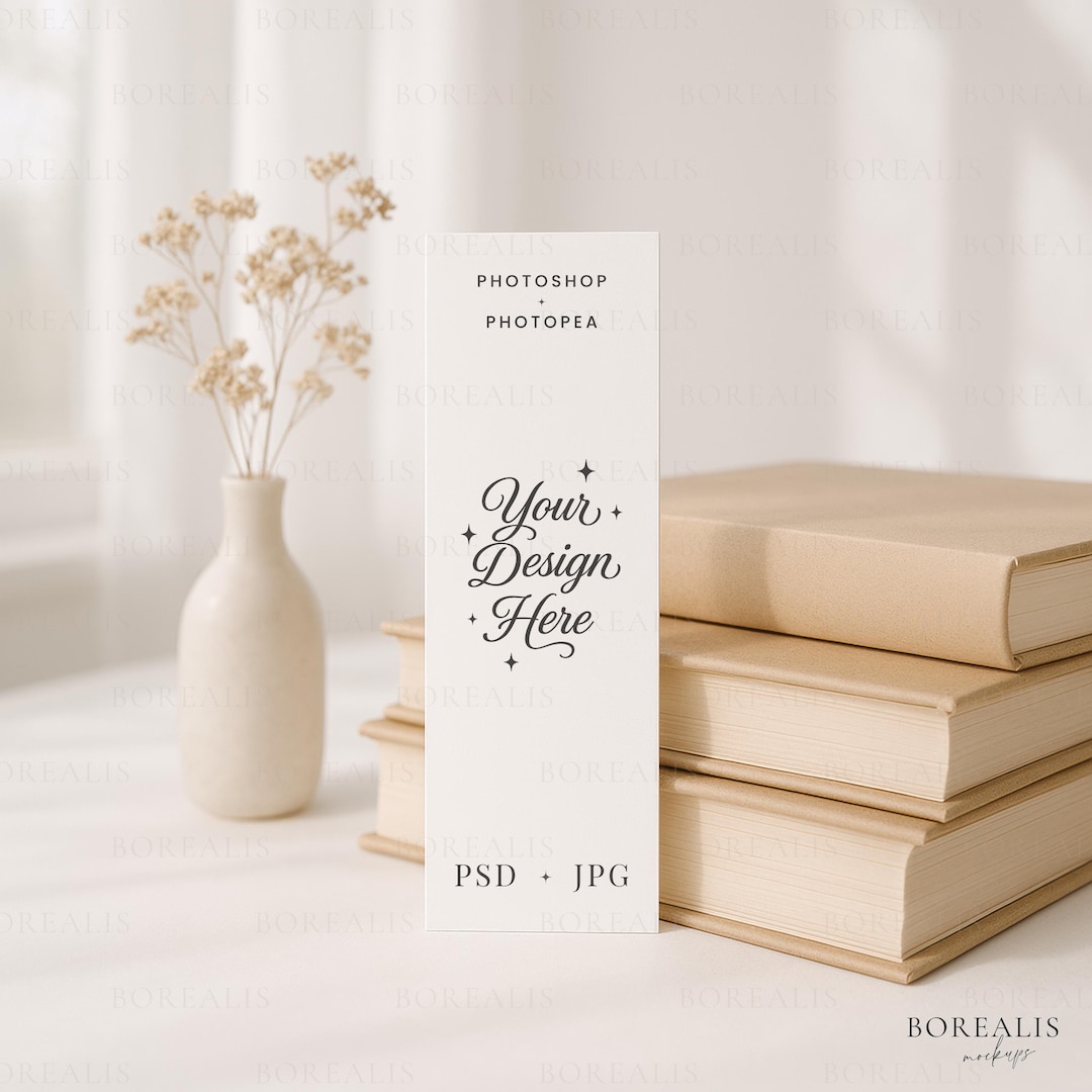 Minimalist Neutral 2x6 Bookmark Mockup Photo Strip PSD Template Boho ...