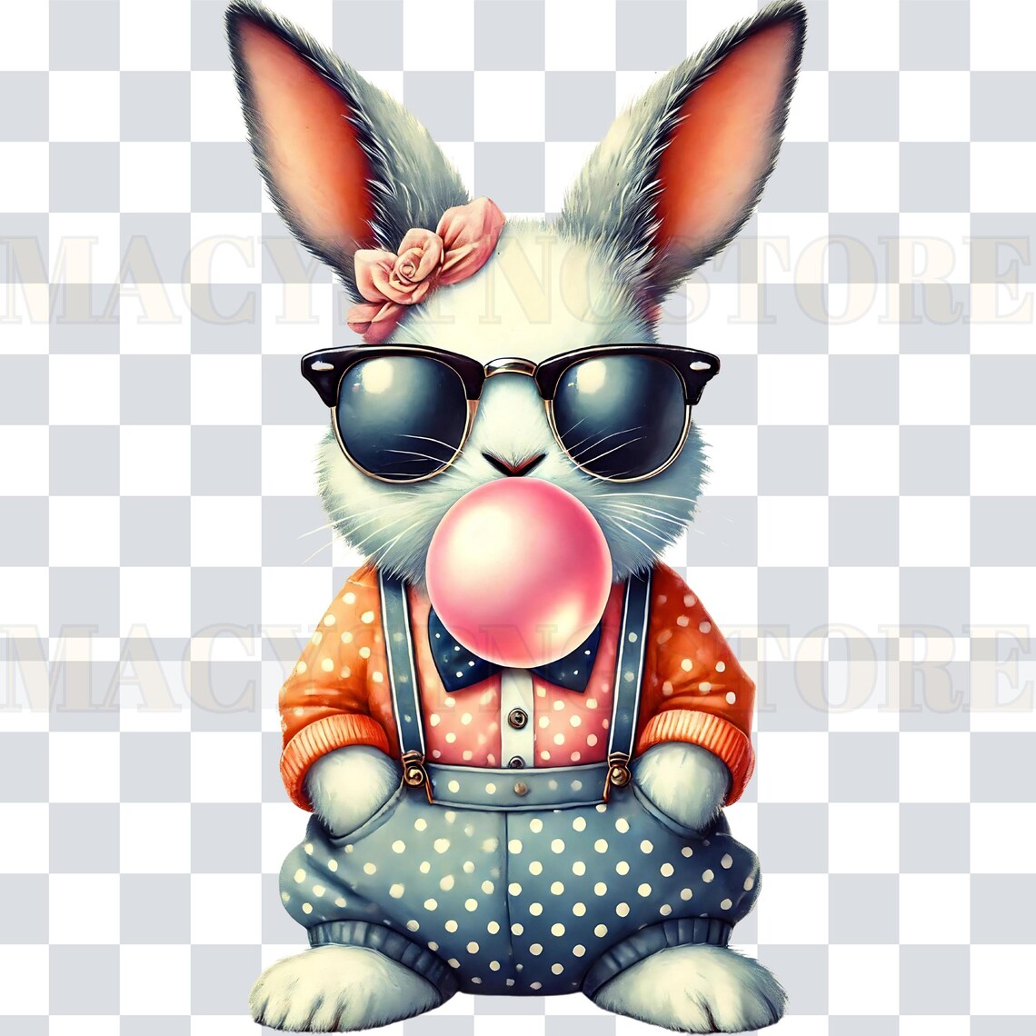 Retro Bunny PNG Blowing Bubble, Easter Design, Vintage Rabbit SVG ...