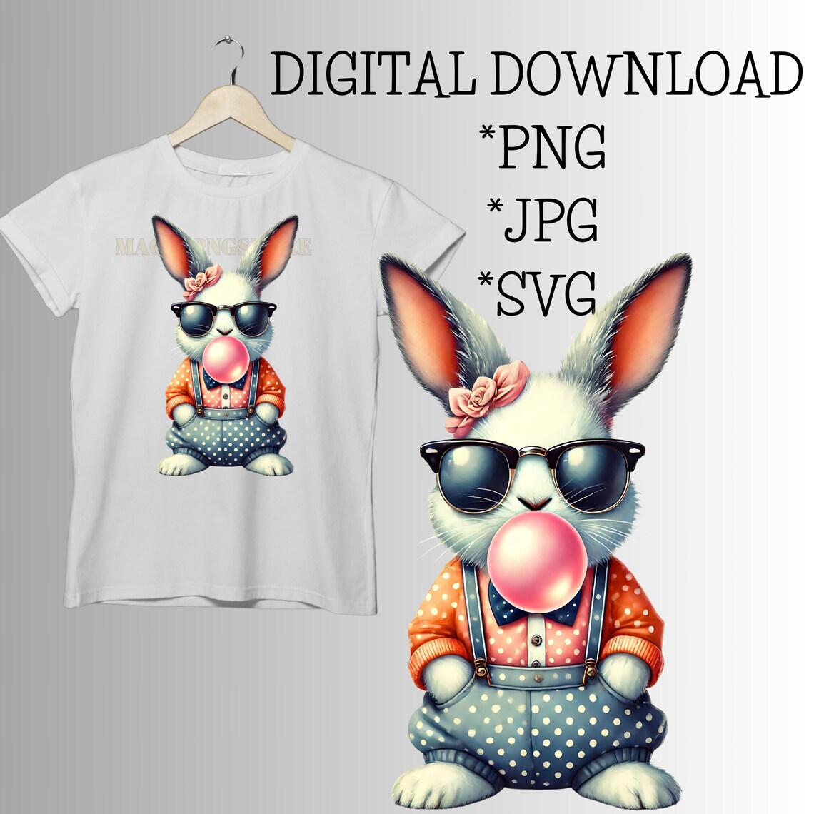 Retro Bunny PNG Blowing Bubble, Easter Design, Vintage Rabbit SVG ...