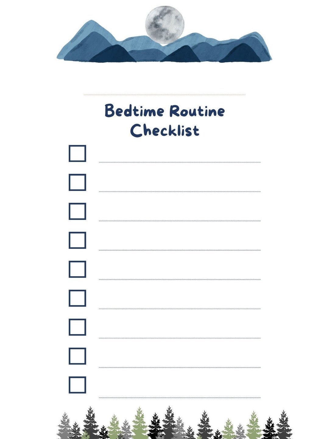 Printable Bedtime Routine Checklist Boy - Etsy
