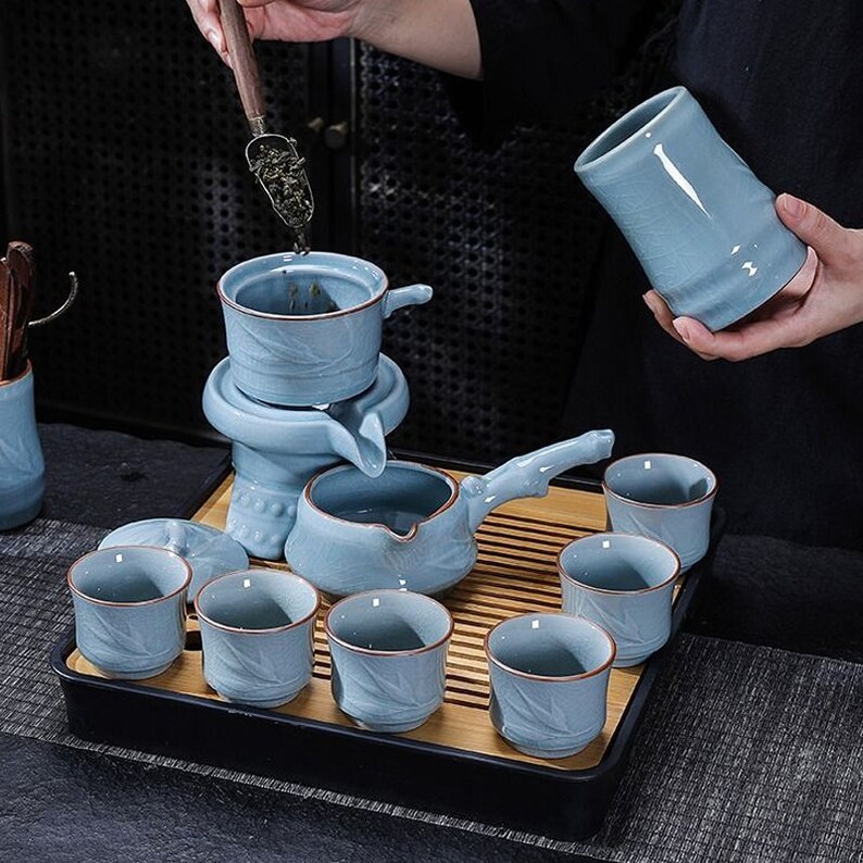Ceramic Automatic Tea Set Semi-automatic Teapot Creative Stone Ground ...
