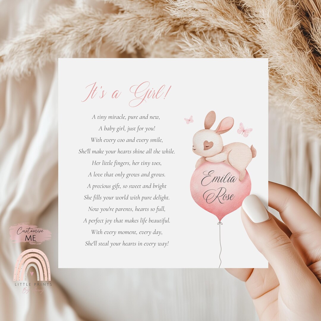 Personalised New Baby Girl Poem Card, Newborn Baby Girl Poem, Pink New ...