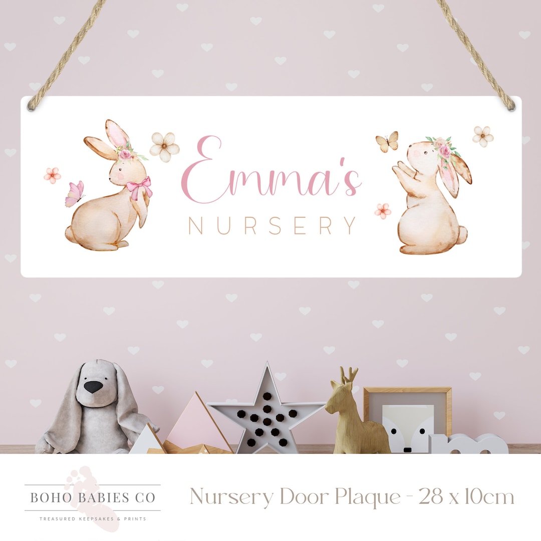 Personalised Nursery Room Sign With Childs Name, Pink Rabbit Decor ...