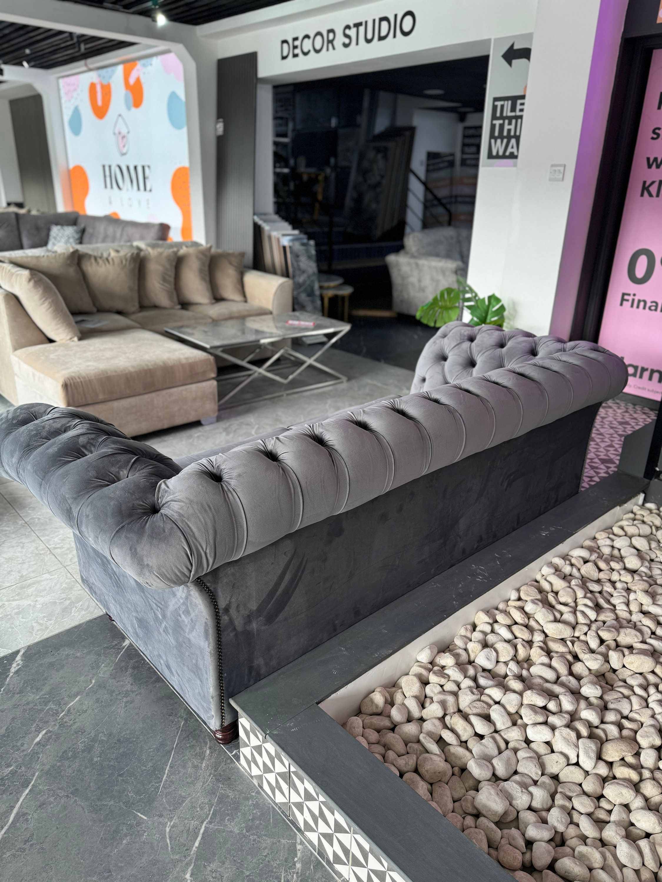 Chesterfield Sofa Grey 3 Seater Buttons Plush - Etsy