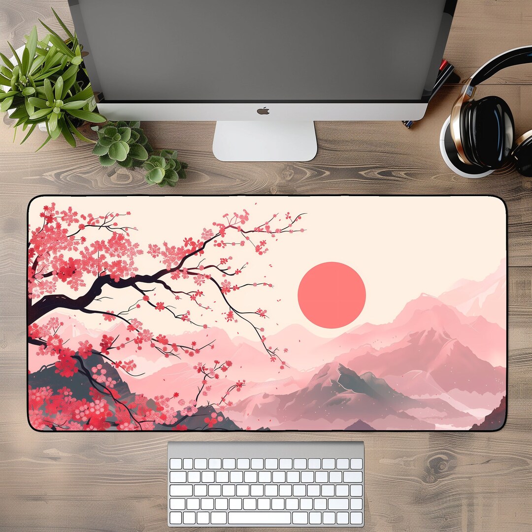 Sakura Japanese Pink Desk Pad, Cherry Blossom Mousepad, Kawaii Mat ...