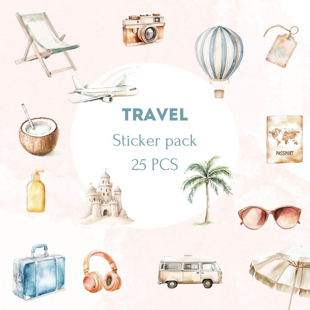 Travel Watercolor Clipart Set 25 PNG Images With Transparent Background ...