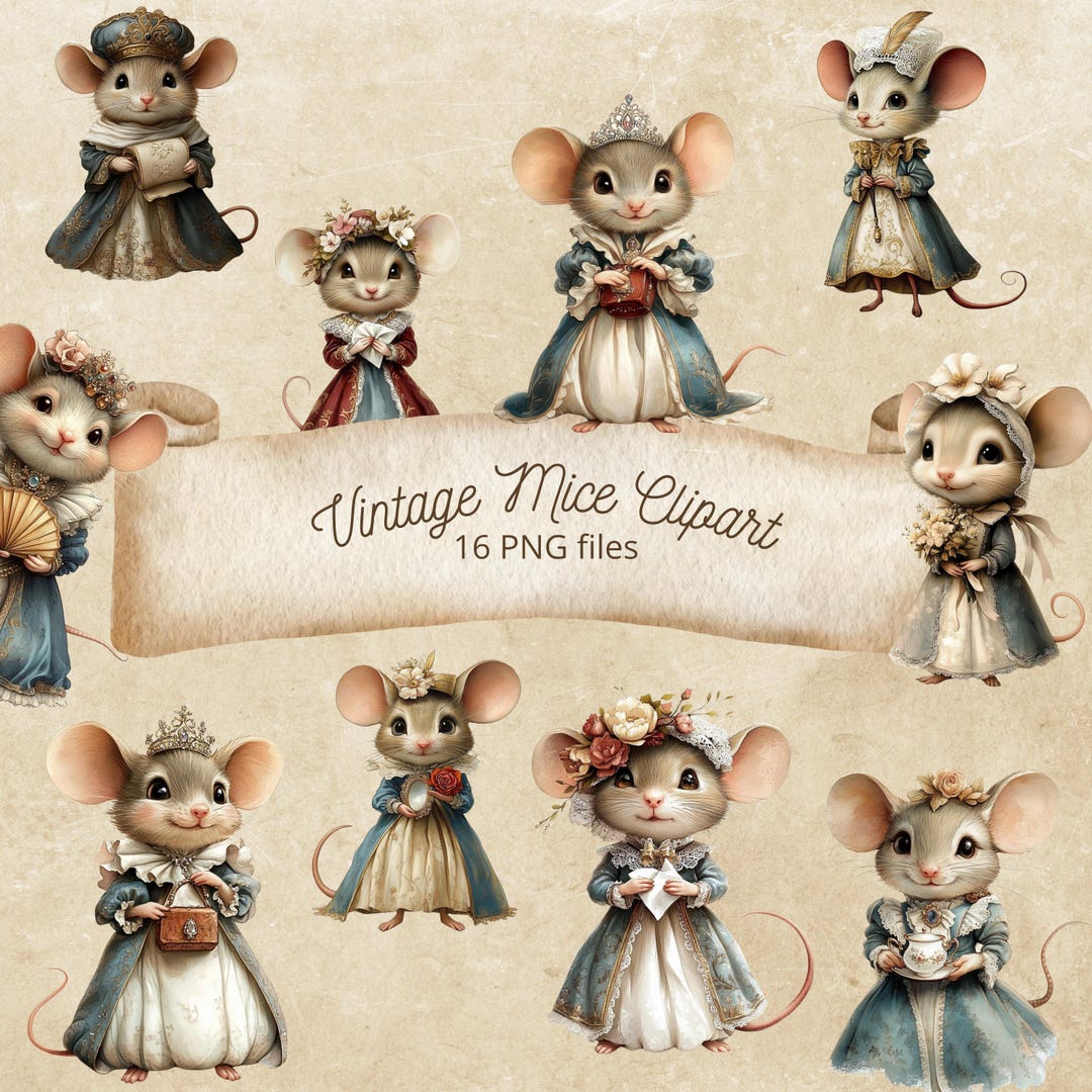 Vintage Mice Clipart Retro Baroque Mouse Illustrations 16 High-quality ...