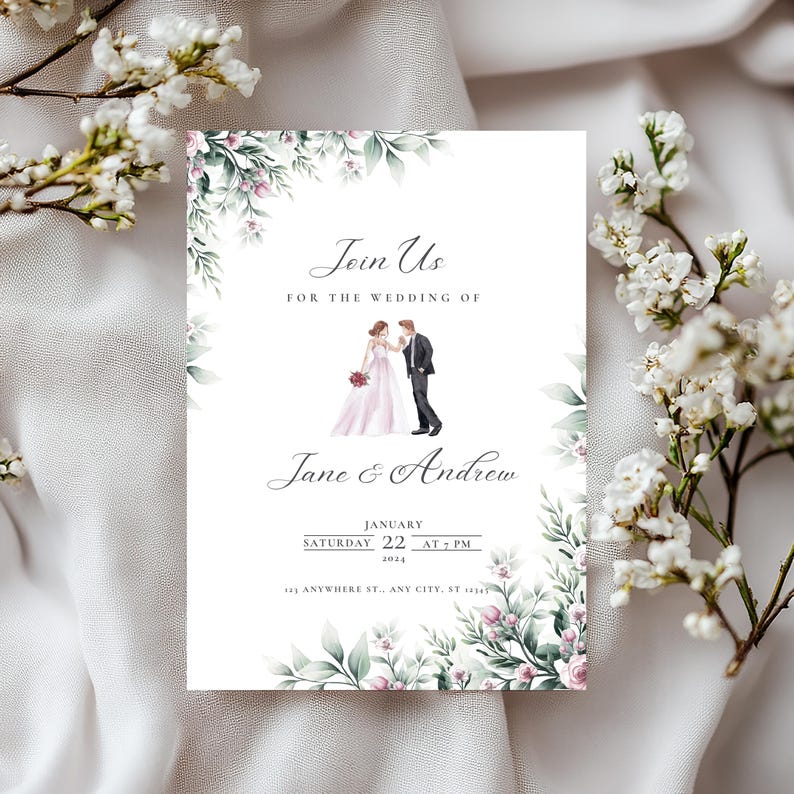 Editable Wedding Invitation Fully Customizable Canva Template, Elegant Design, Digital Download ...