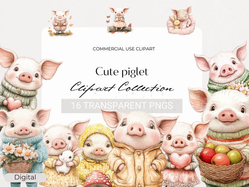 Piglet Clipart, Cute Pig Clip Art, Watercolor Piglet Png, Piglet ...