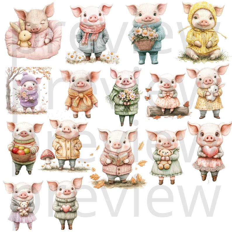 Piglet Clipart, Cute Pig Clip Art, Watercolor Piglet Png, Piglet ...