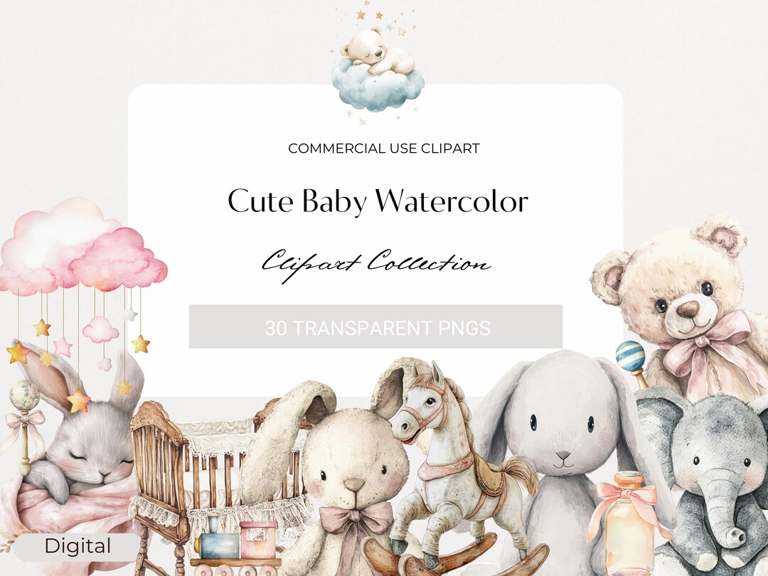 Cute Baby Watercolor Clipart 30 PNG Baby Clipart for Nursery Decor ...