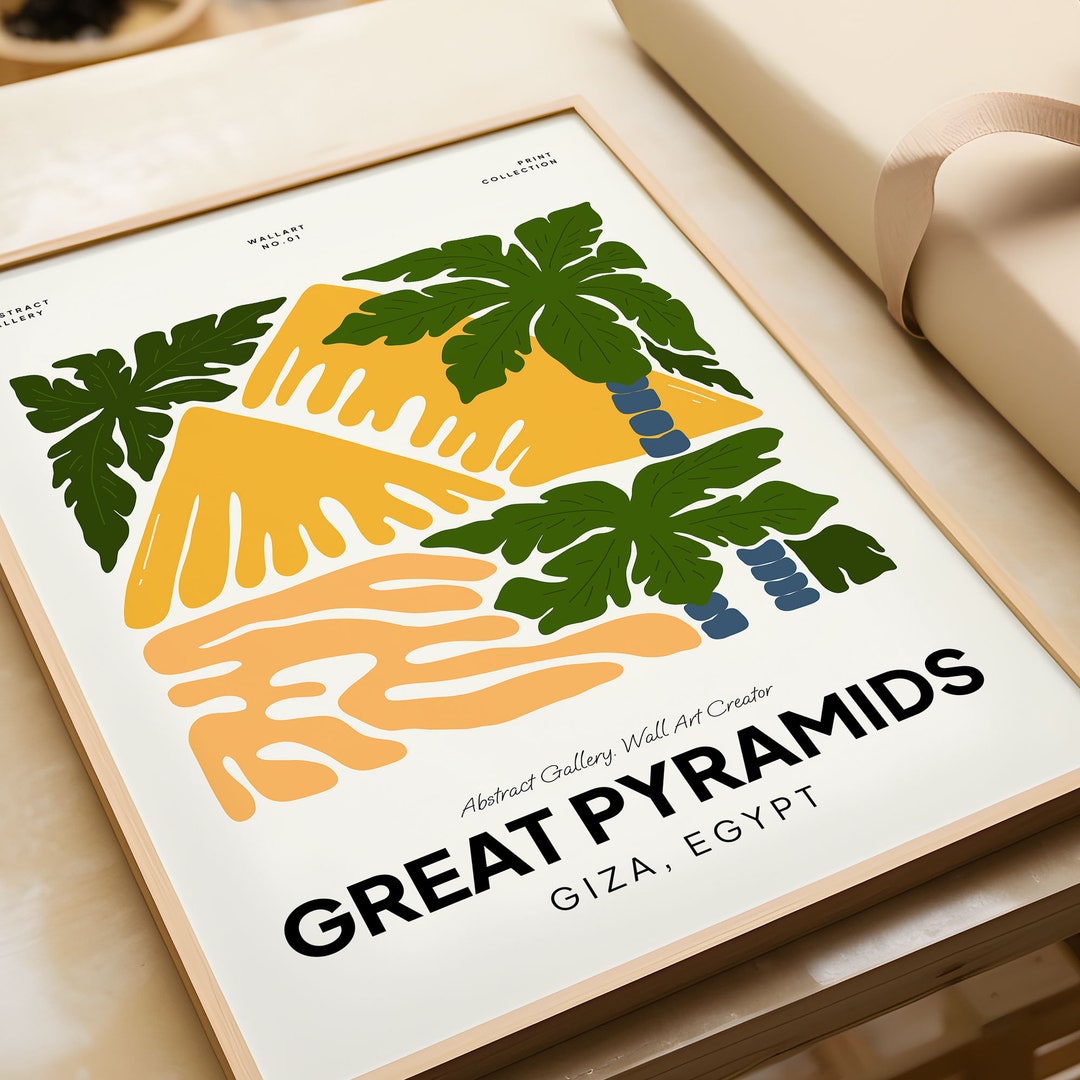 Great Pyramids Poster, Giza Egypt Poster, Floral Art Wall Print ...