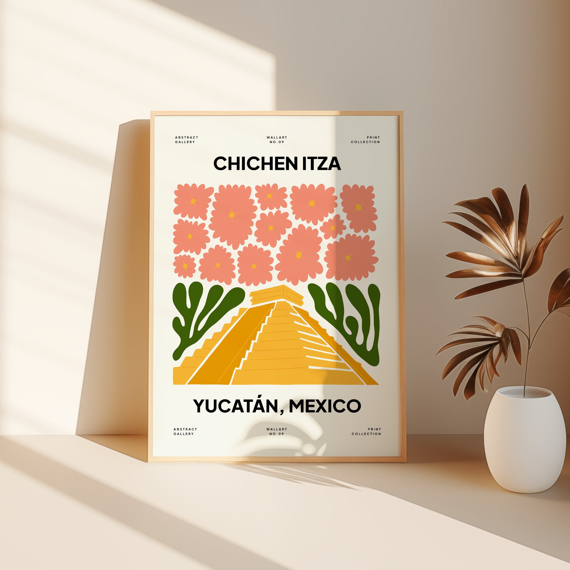 Chichen Itza Poster, Yucatan Mexico Poster, Floral Art Wall Print ...