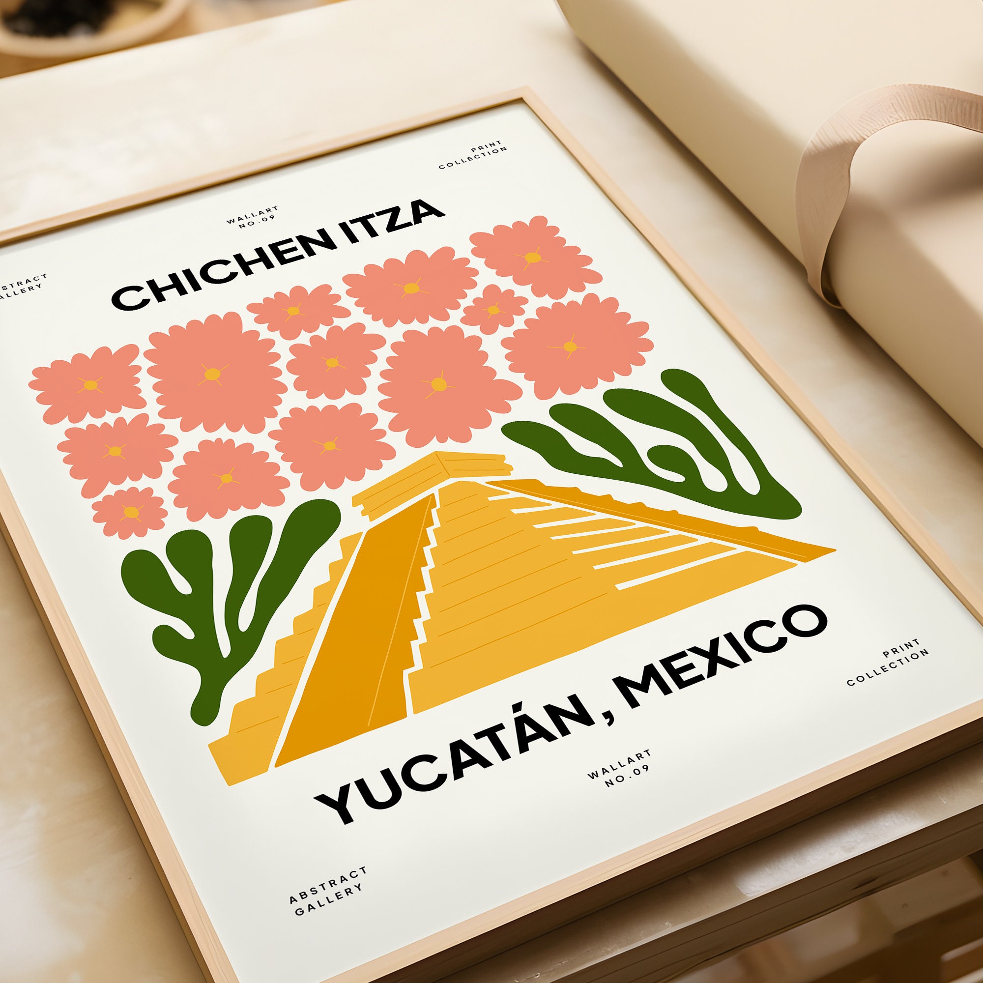 Chichen Itza Poster, Yucatan Mexico Poster, Floral Art Wall Print ...