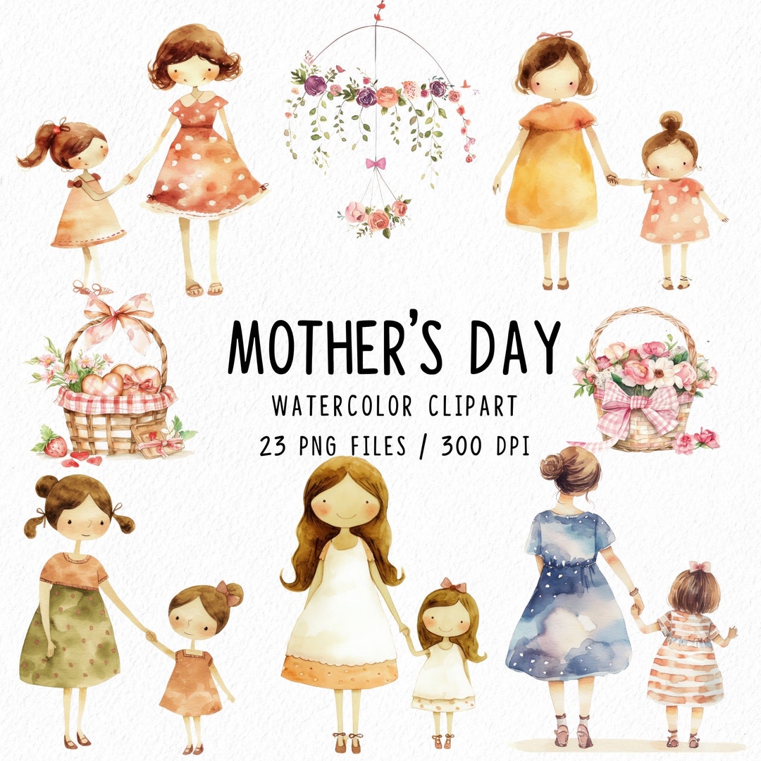 Watercolor Mother's Day Clipart,mom and Child Illustrations,mother's ...