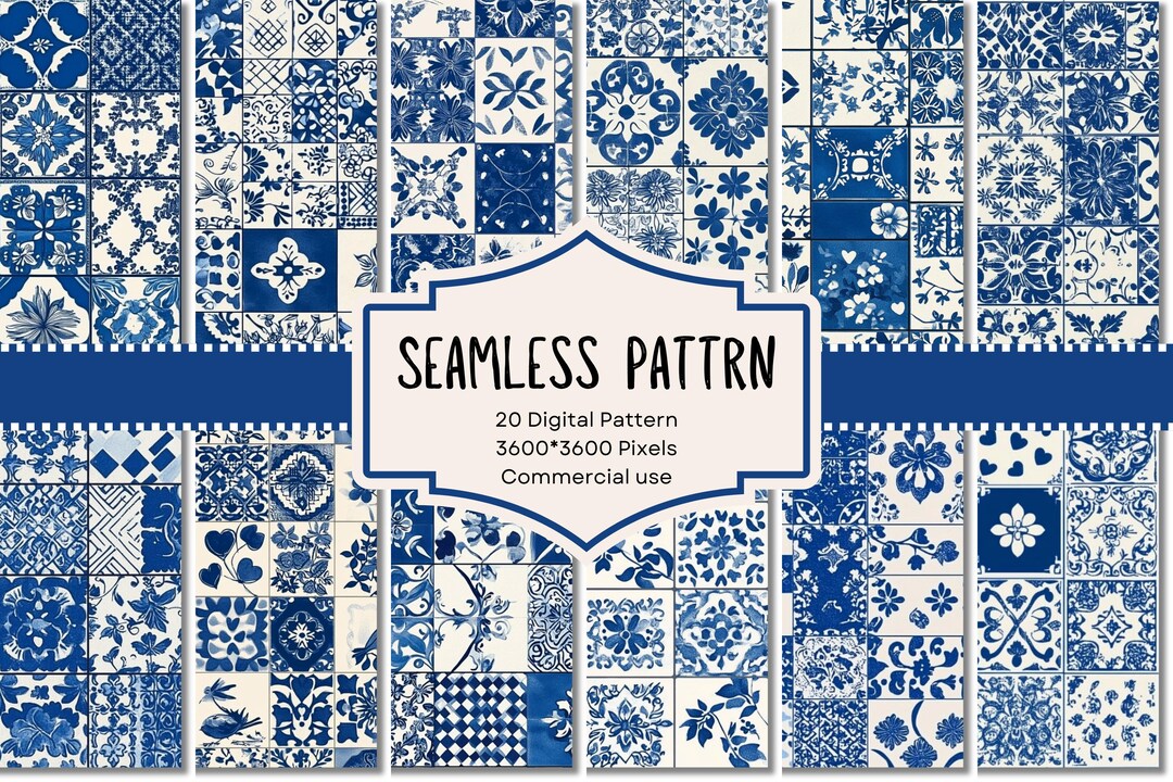 Classic Blue and White Tile Patterns, Vintage Delft Blue Tile ...