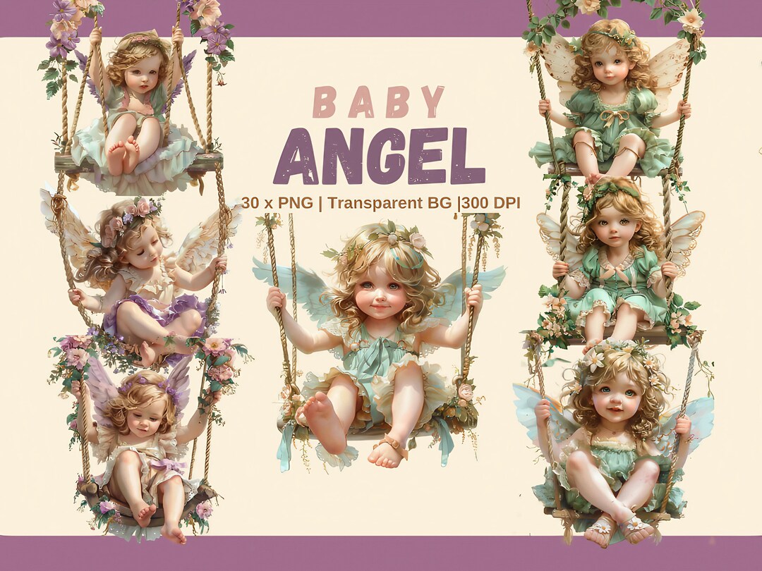 Clipart, Baby Angel Swinging, Watercolor, Nursery Art, Kid Room ...
