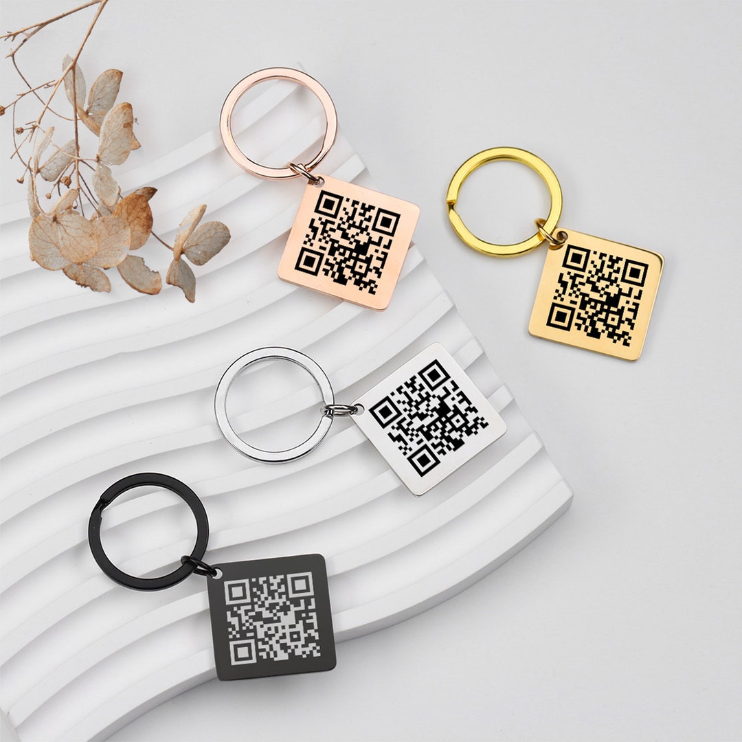 Personalised QR Code Keychain Metal Custom Text Keychain Personalised ...
