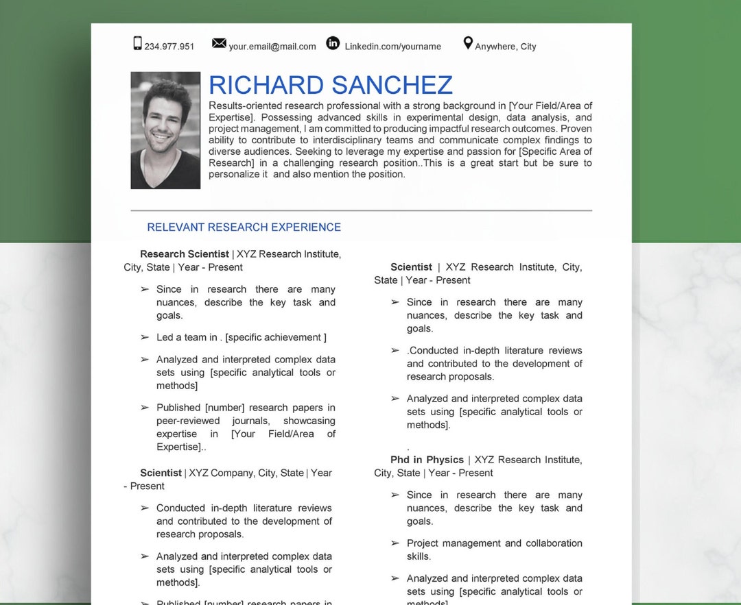 Professional Resume, Researcher CV, Minimal Cv With Photo, Resume ...