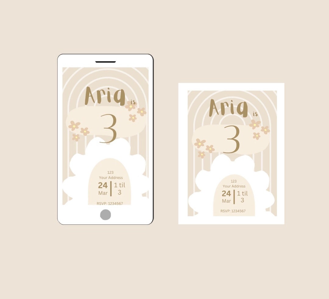 Editable Neutral Toddler Birthday Invite Scandi Rainbow Birthday Invite ...