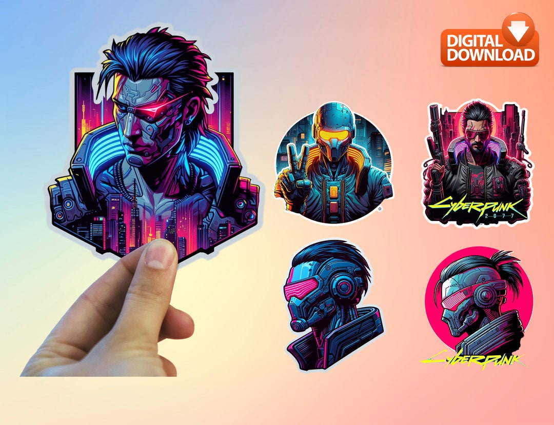 Cyberpunk Sticker PNG Pack, Cyberpunk Sticker Set, Cyberpunk PNG ...