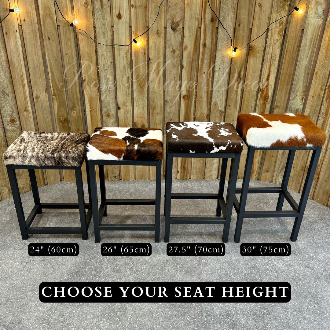 Custom Cowhide Counter Stool Rustic Bar Stool With Steel Frame Multiple ...