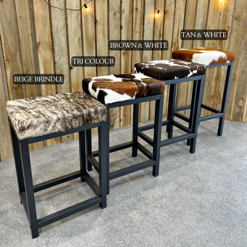 Custom Cowhide Counter Stool | Rustic Bar Stool With Steel Frame ...