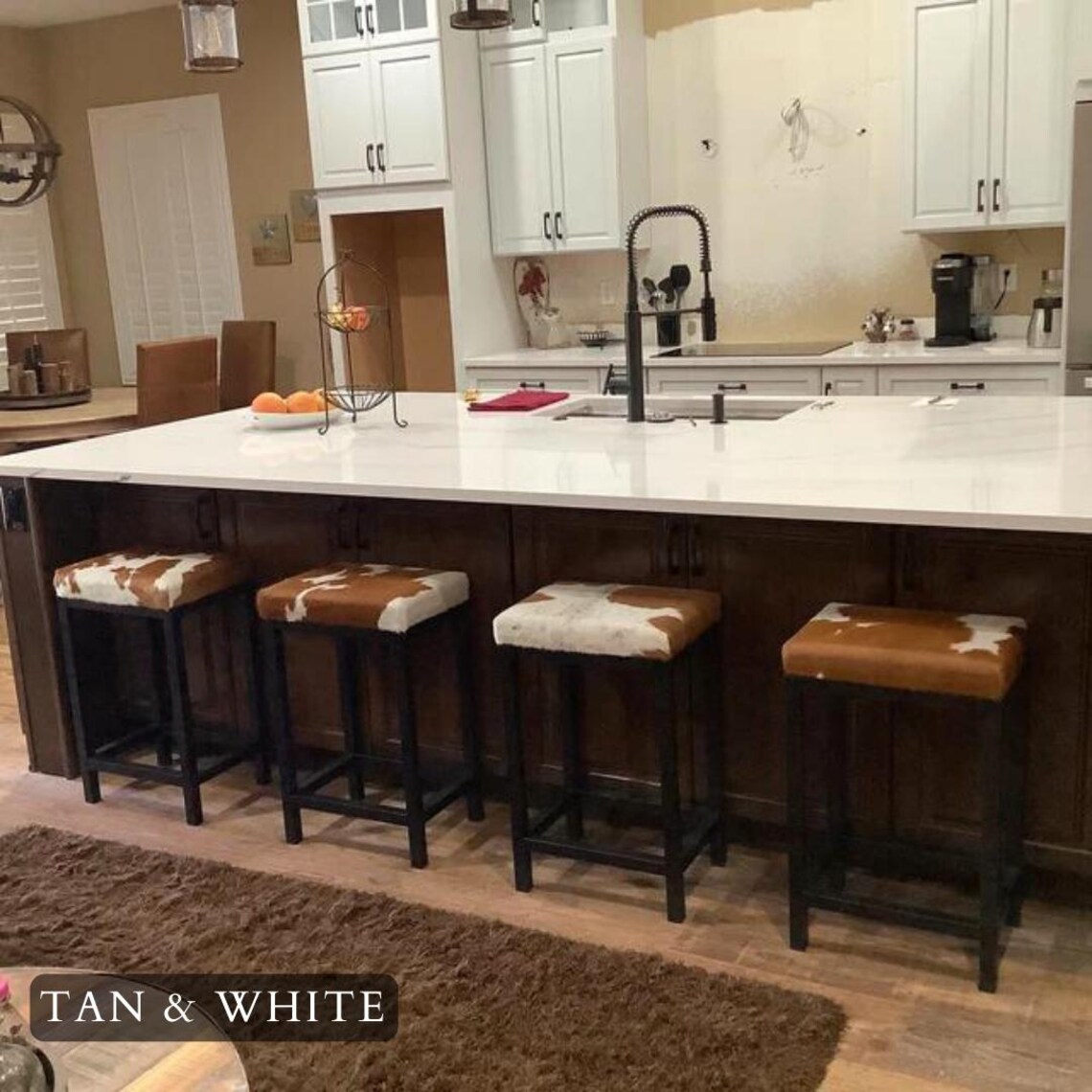 Custom Cowhide Counter Stool Rustic Bar Stool With Steel Frame Multiple ...